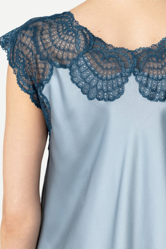Alice Feminine Lounge Ice Blue Silk House Dress | NK IMODE