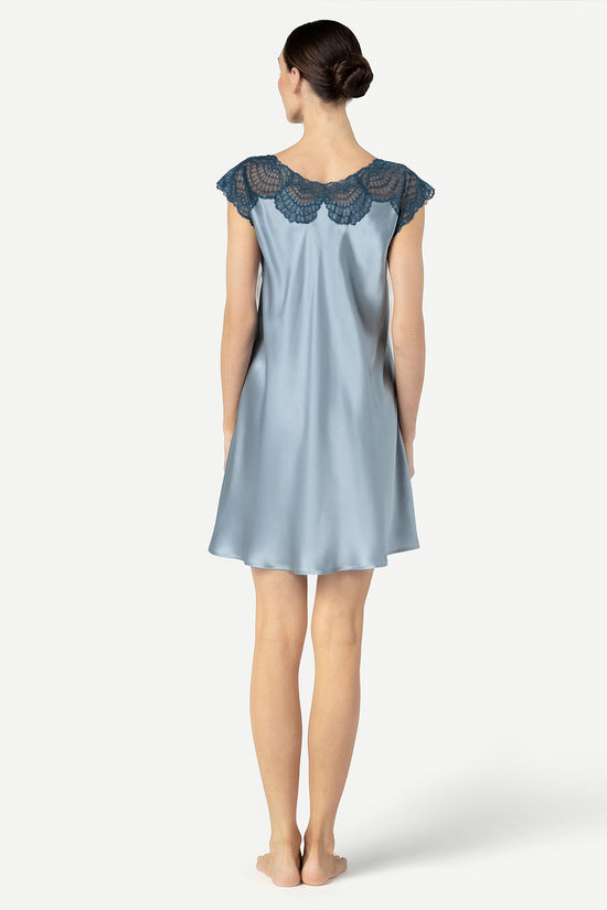 Alice Feminine Lounge Ice Blue Silk House Dress | NK IMODE