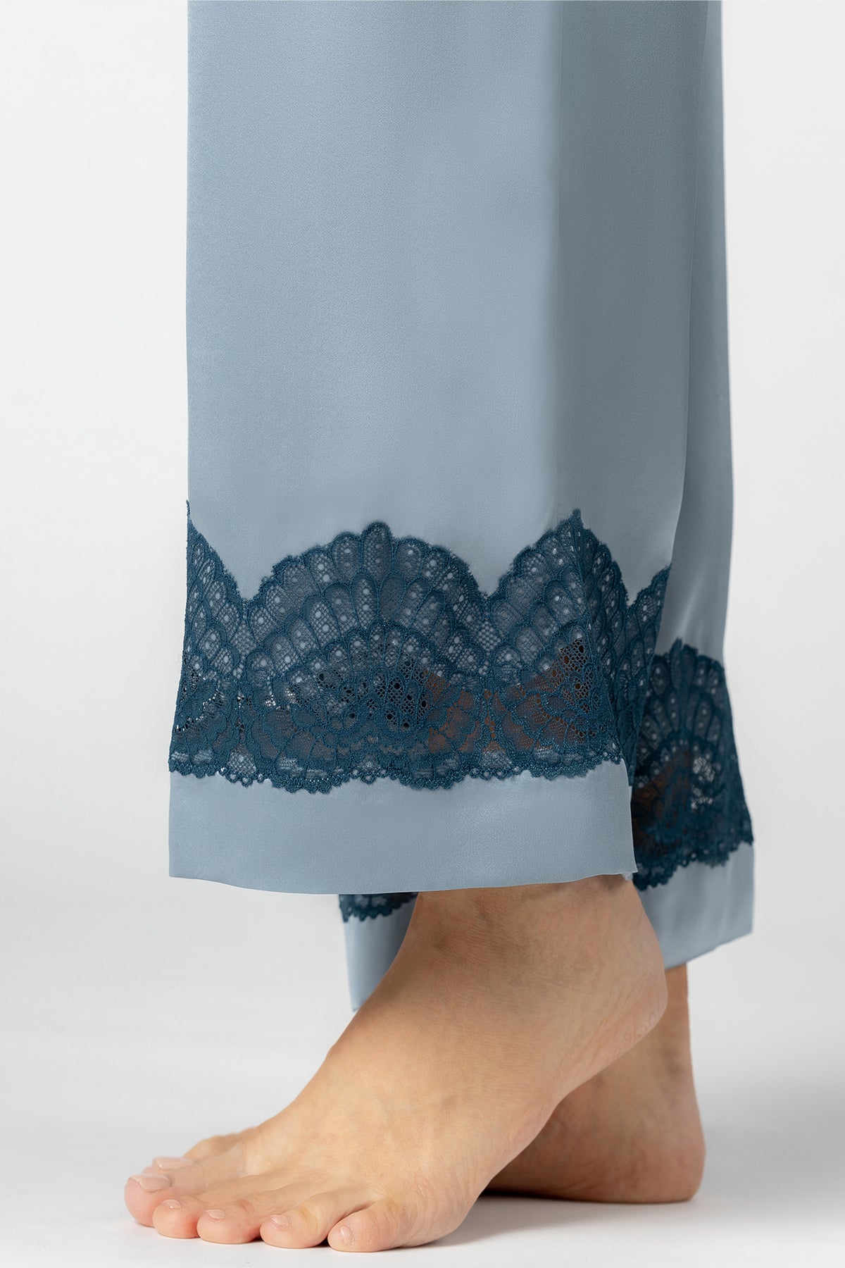 Alice Feminine Ice Blue Silk Lounge PJ Set | NK IMODE