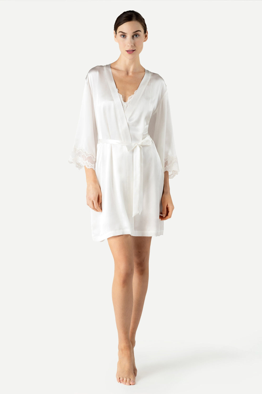 Anya Beatiful Short White Silk Kimono - NK IMODE